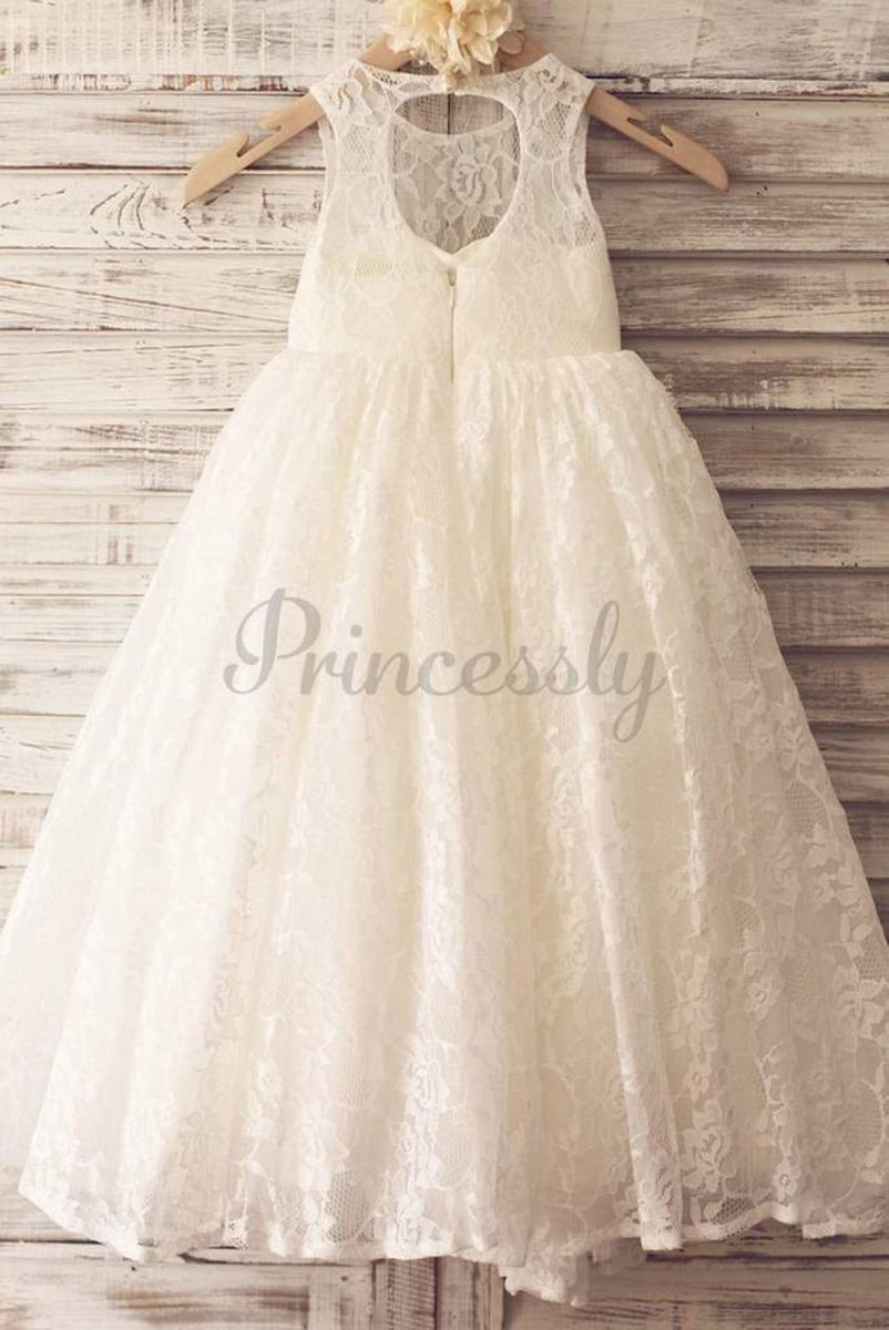 $75 SALE: Princess Ivory Lace Keyhole Back Floor Length Wedding Flower ...