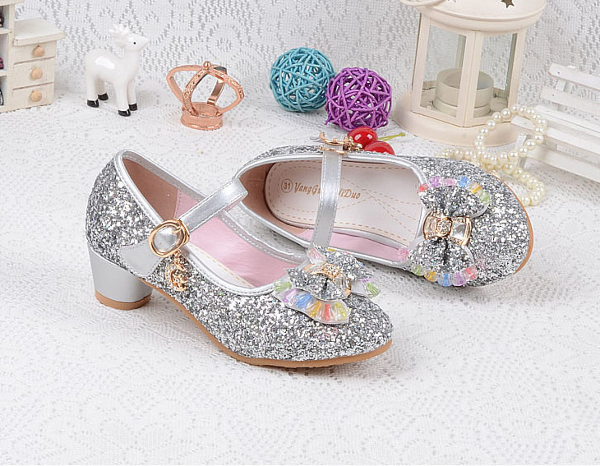 Silver / Gold / Pink Sequin Glitter Leather Wedding Princess Flower Gi ...